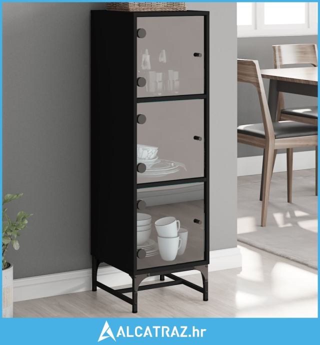 Visoka komoda sa staklenim vratima crna 35 x 37 x 120 cm - NOVO