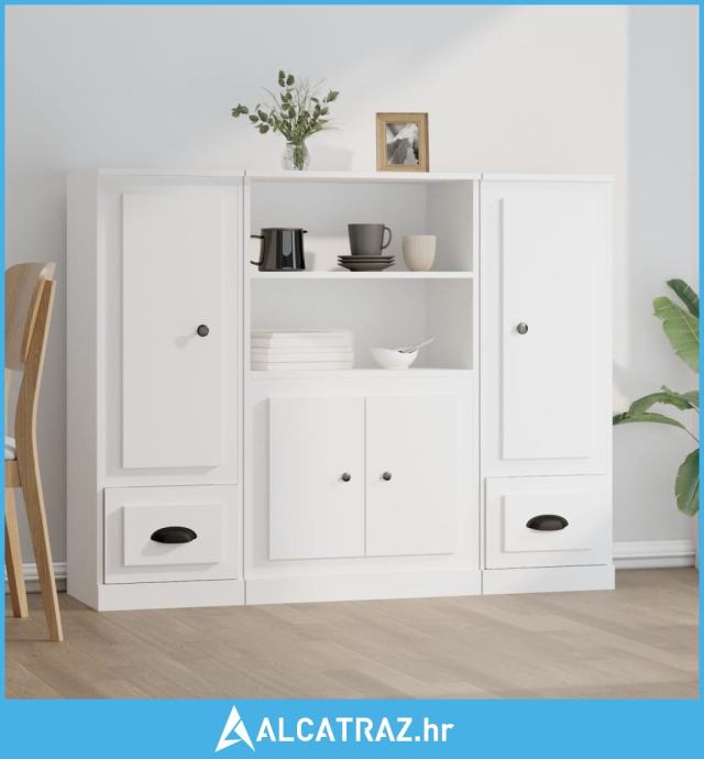 Visoke komode 3 kom bijele od konstruiranog drva - NOVO