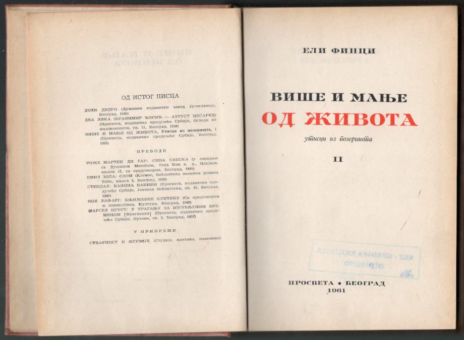 Finci, Eli - Više i manje od života : utisci iz pozorišta : knjiga II