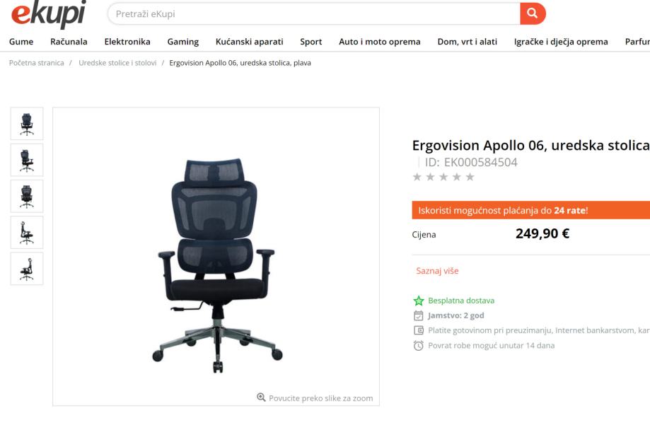 ERGOVISION APOLLO UREDSKA STOLICA - CIJENA NIJE FIKSNA