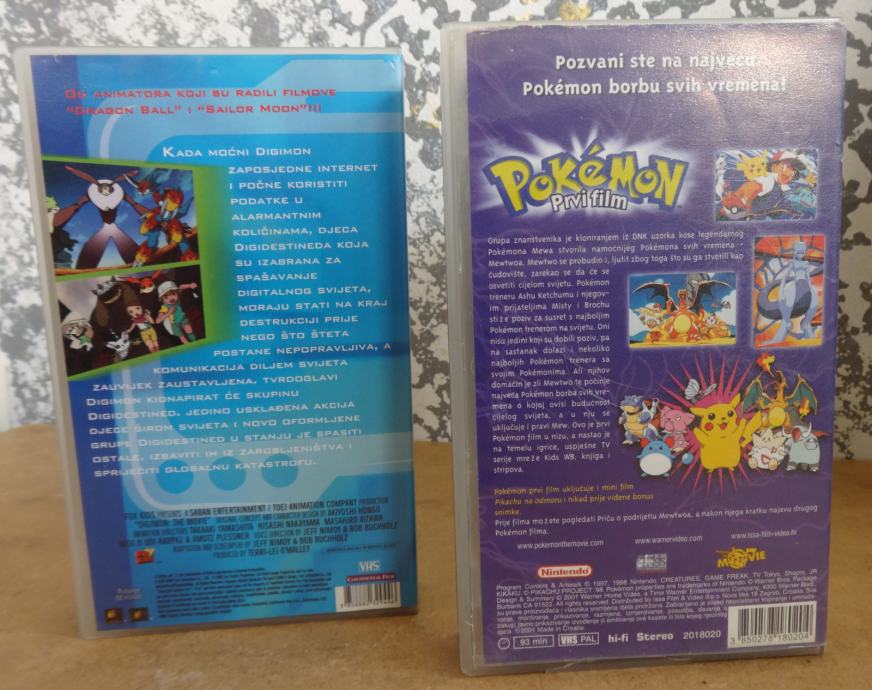 Digimon film i Pokemon Prvi film vhs kazete