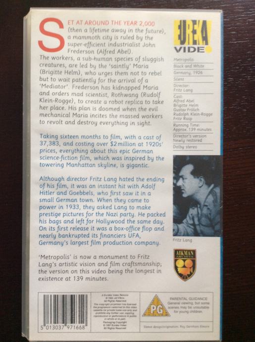 FRITZ LANG: METROPOLIS - VHS