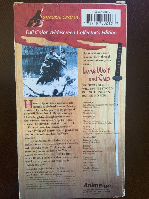 LONE WOLF AND CUB - SWORD OG VENGEANCE - VHS