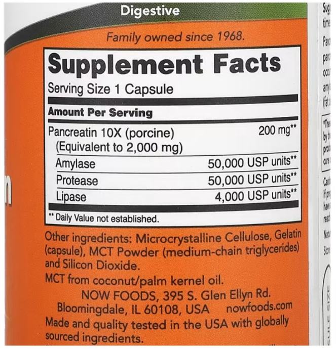 Pankreatin (Pancreatin) 2000, 100 Kapsula (NOW Foods)