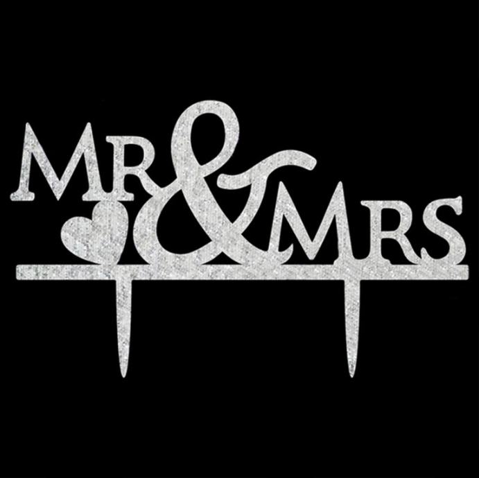 Srebrni ukras za svadbenu tortu Mr i Mrs, više modela, ŠALJEMO POŠTOM