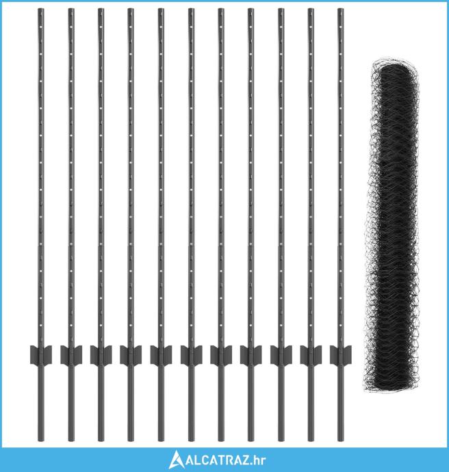 Metalna ograda Set od 2 Siva, Crna Metal 25 x 1,2 m Izdržljiva - NOVO