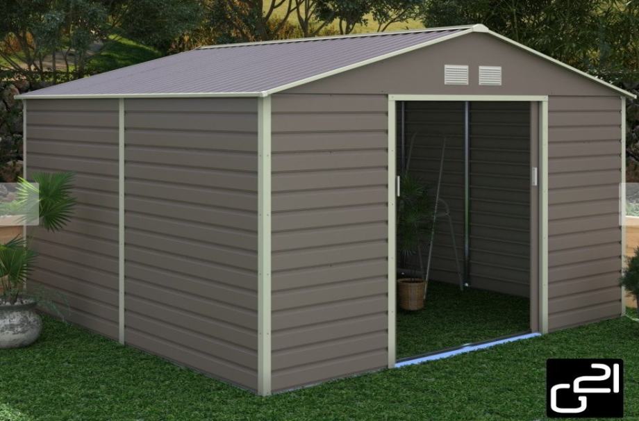 Vrtna metalna kućica-šupa-za alat- 10,18 m2 - 3,3m x 3,1m - SIVA