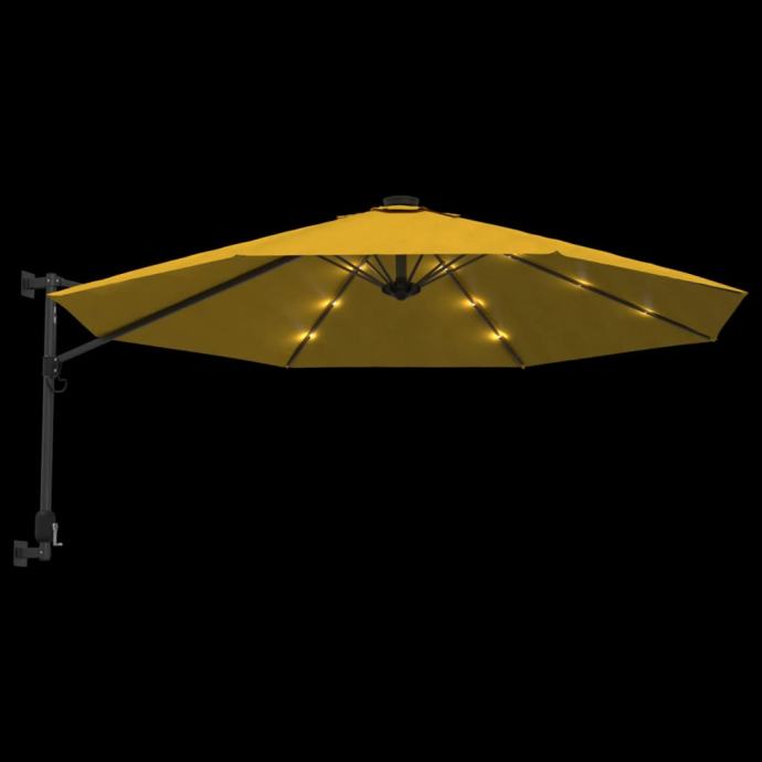 Zidni suncobran s LED svjetlima žuti 290 cm - NOVO