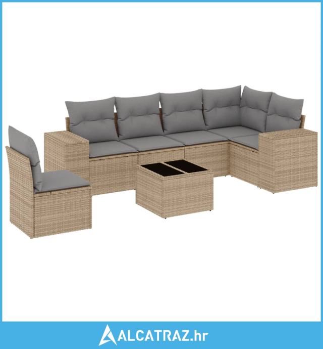 7-dijelni set vrtnih sofa od poliratana s jastucima bež - NOVO