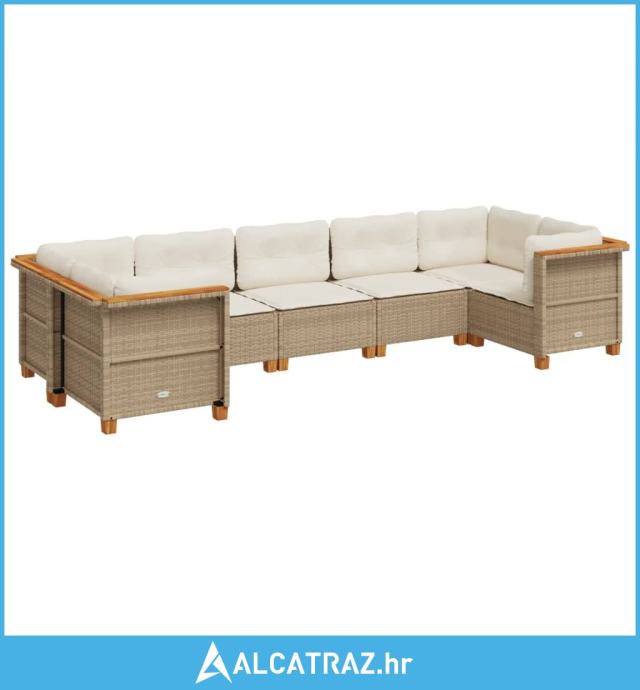 7-dijelni set vrtnih sofa od poliratana s jastucima bež - NOVO