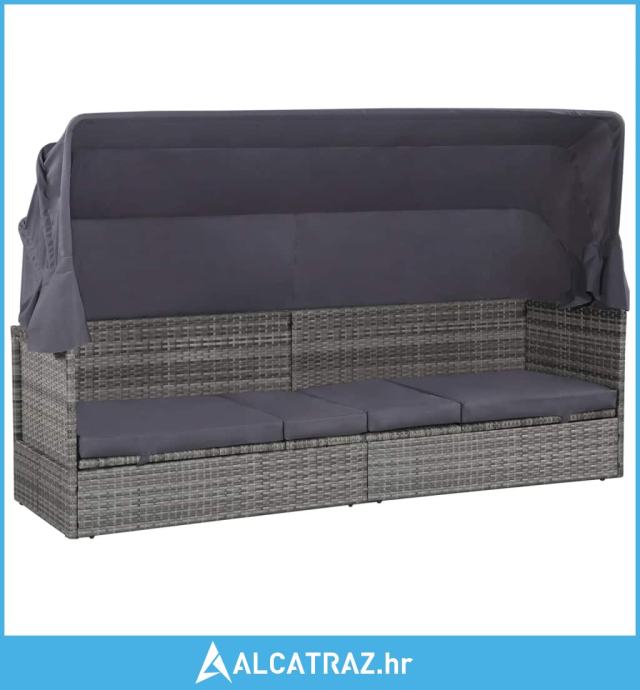 Ležaljka za sunčanje s baldahinom siva 205 x 62 cm poliratan - NOVO