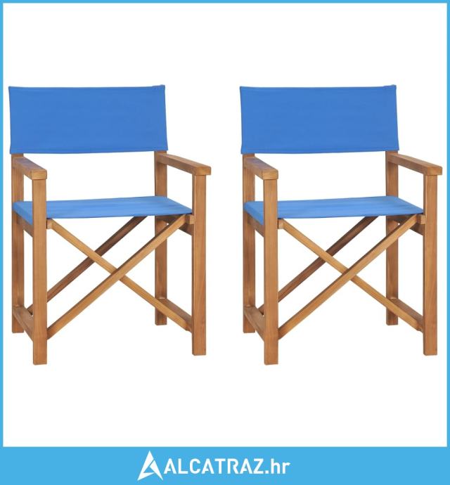 Sklopive redateljske stolice 2 kom plave od masivne tikovine - NOVO