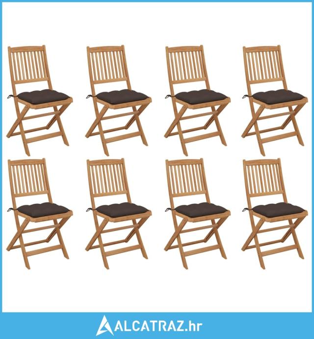 Sklopive vrtne stolice s jastucima 8 kom masivno bagremovo drvo - NOVO