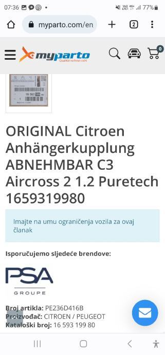 NOVA ORGINAL EURO KUKA CITROEN C3 AIRCROSS