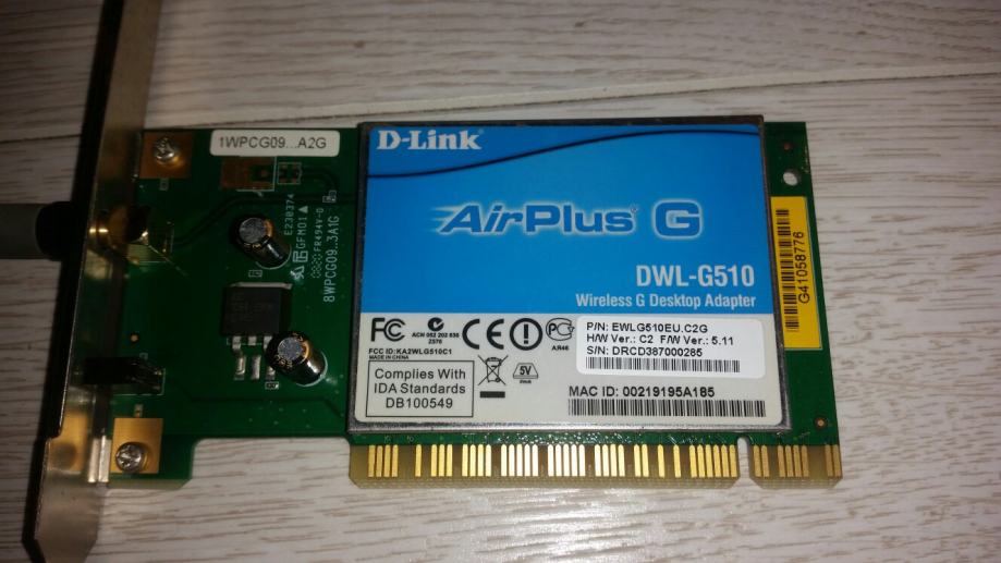 D-Link DWL-G510 Wireless PCI Adapter, 802.11g, 54 Mbps