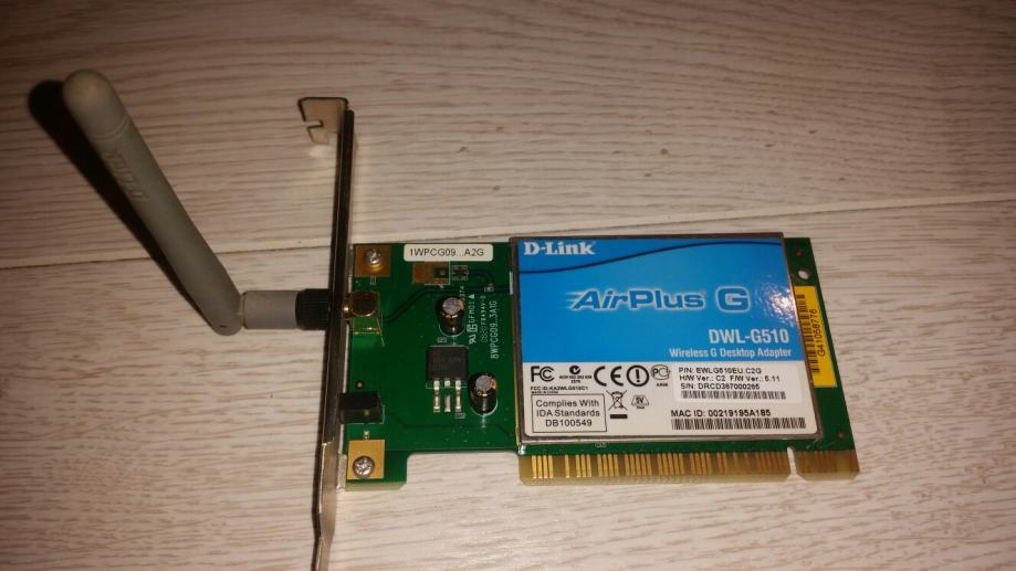 D-Link DWL-G510 Wireless PCI Adapter, 802.11g, 54 Mbps