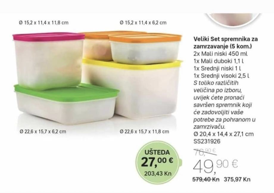 Tupperware set spremnika za zamrzavanje