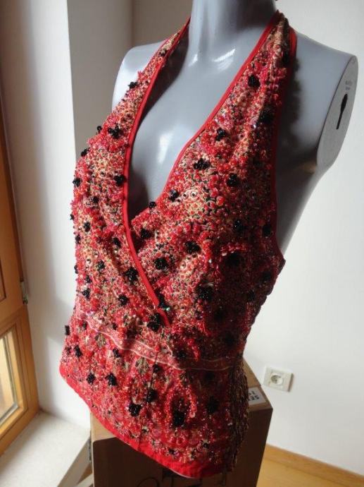 Svečani ženski top sa perlicama, gola leđa, pamuk