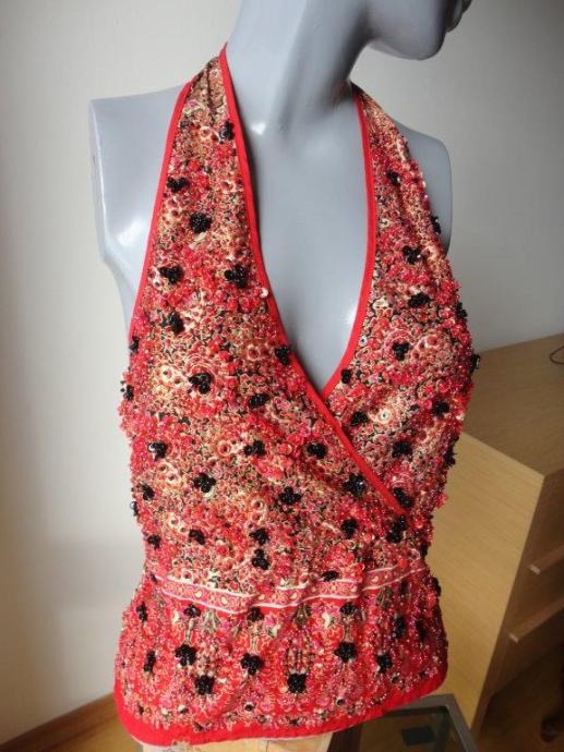 Svečani ženski top sa perlicama, gola leđa, pamuk