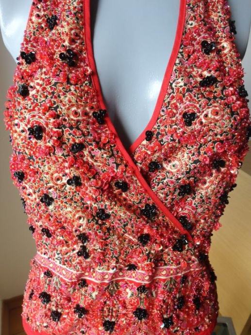 Svečani ženski top sa perlicama, gola leđa, pamuk