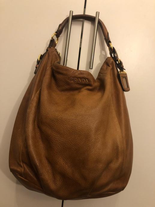 ORIGINAL PRADA CERVO SHINE HOBO NOCCIOLO VINTAGE TORBA
