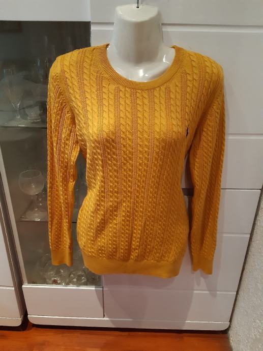 RALPH LAUREN ZUTI PAMUČNI PULOVER S PLETENICAMA L