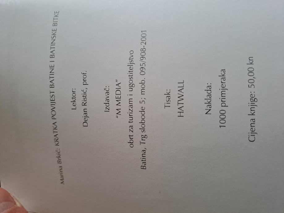 KNJIGA, KRATKA POVIJEST BATINE I BATINSKE BITKE BARANJA.