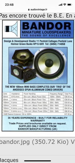 Bandor full range drivers (Jordan Watts, Focal, Audax)