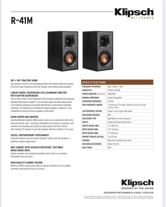Klipsch R-41M Bookshelf Zvučnici - NOVO!!!