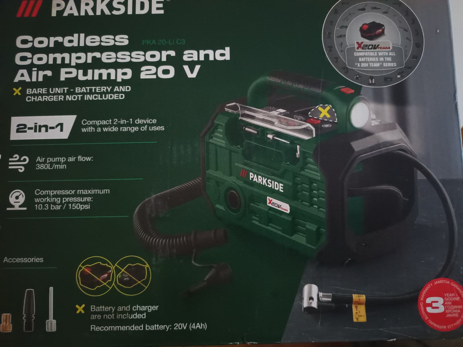 Parkside aku kompresor 20 V