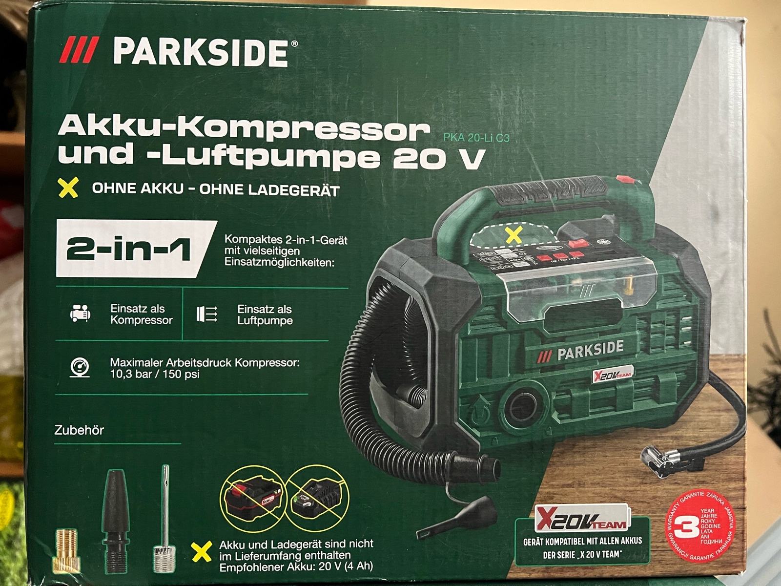 Parkside aku kompresor 20V