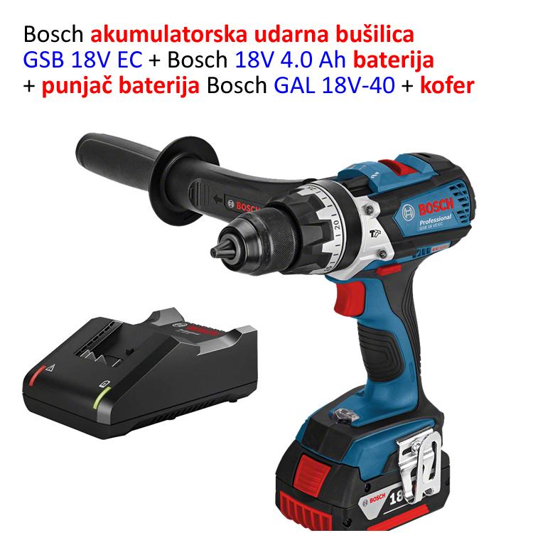 Bosch GSB 18V-EC, aku udarna bušilica+baterija+punjač+kofer, NOVO