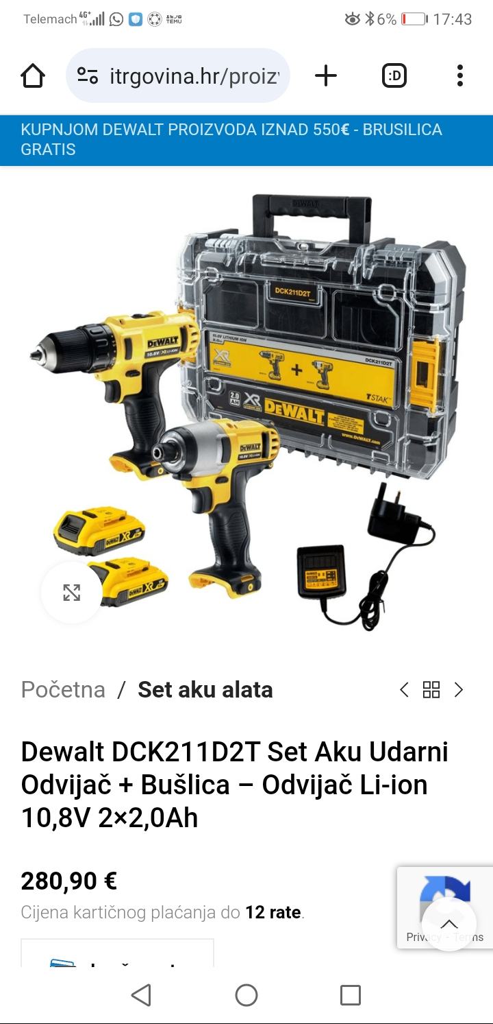 DeWalt aku set bušilica +udarni odvijač