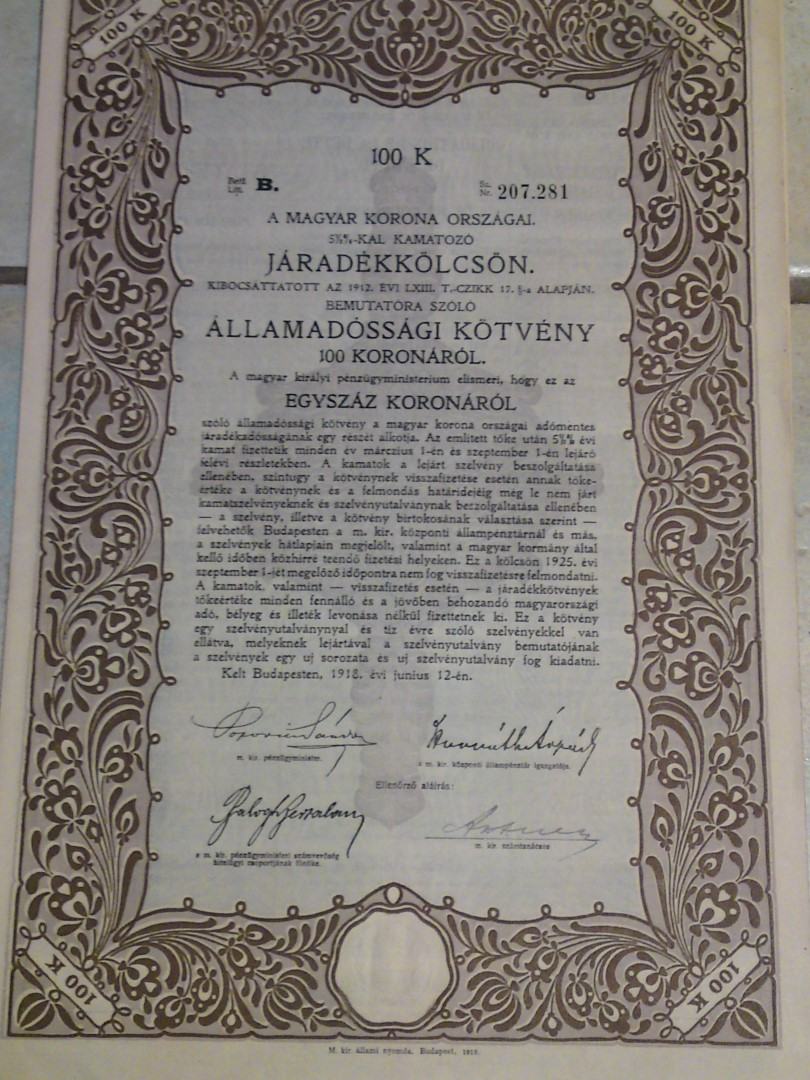 LOT OD 3 STARE MAĐARSKE OBVEZNICE IZ 1912.g.