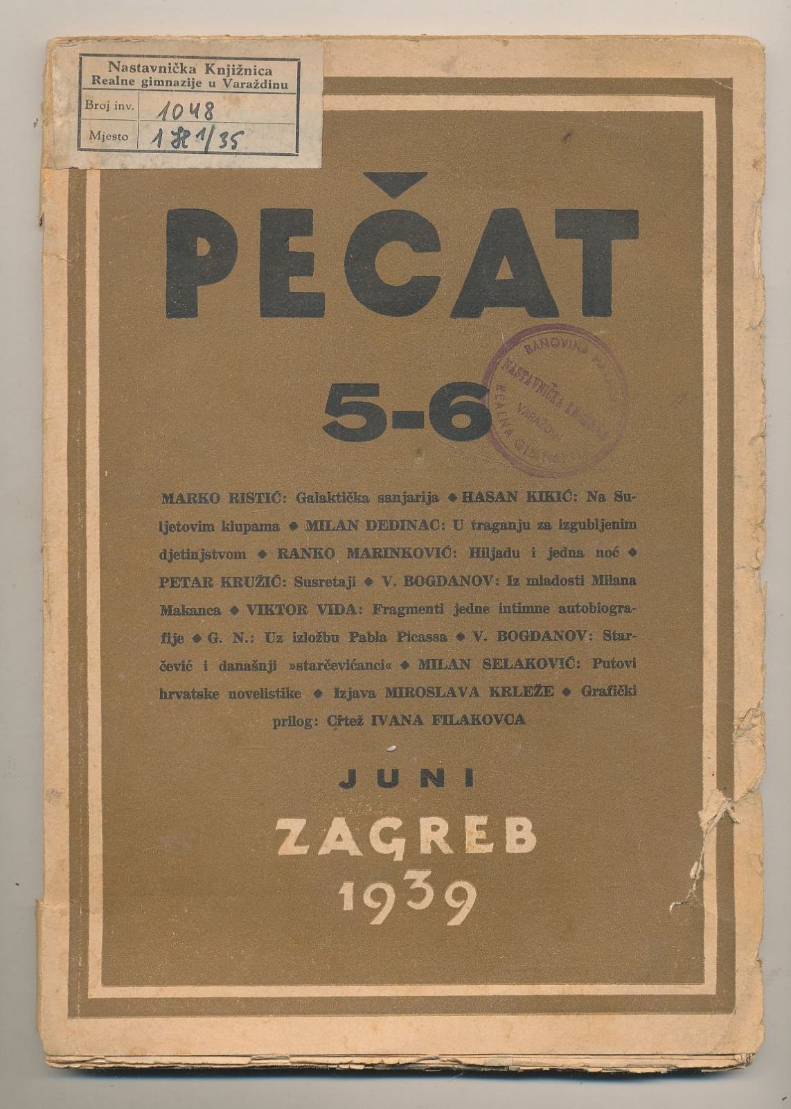 Pečat 5_6 1939 Ristić Kikić Krleža Vida Filakovac Marinković