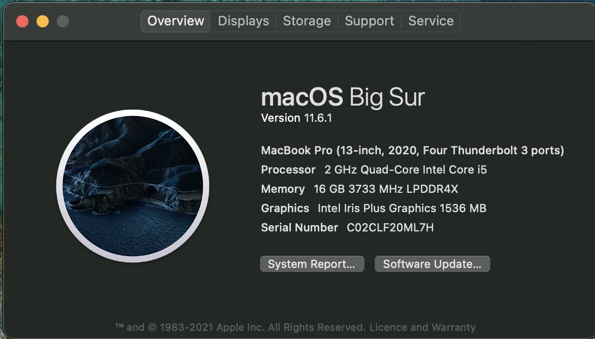 Macbook Pro 13, Intel, 2020.