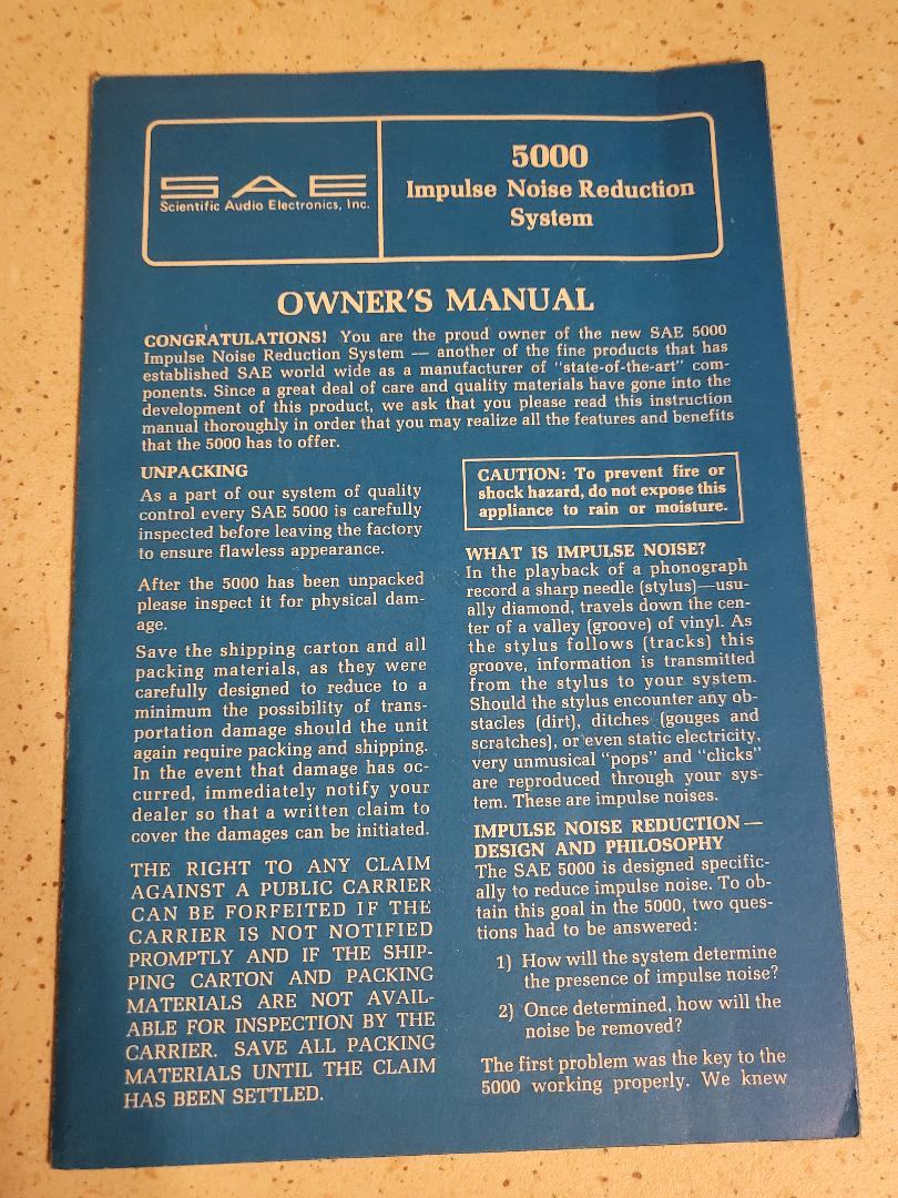SAE 5000 Impulse Noise Reduction System Manual original