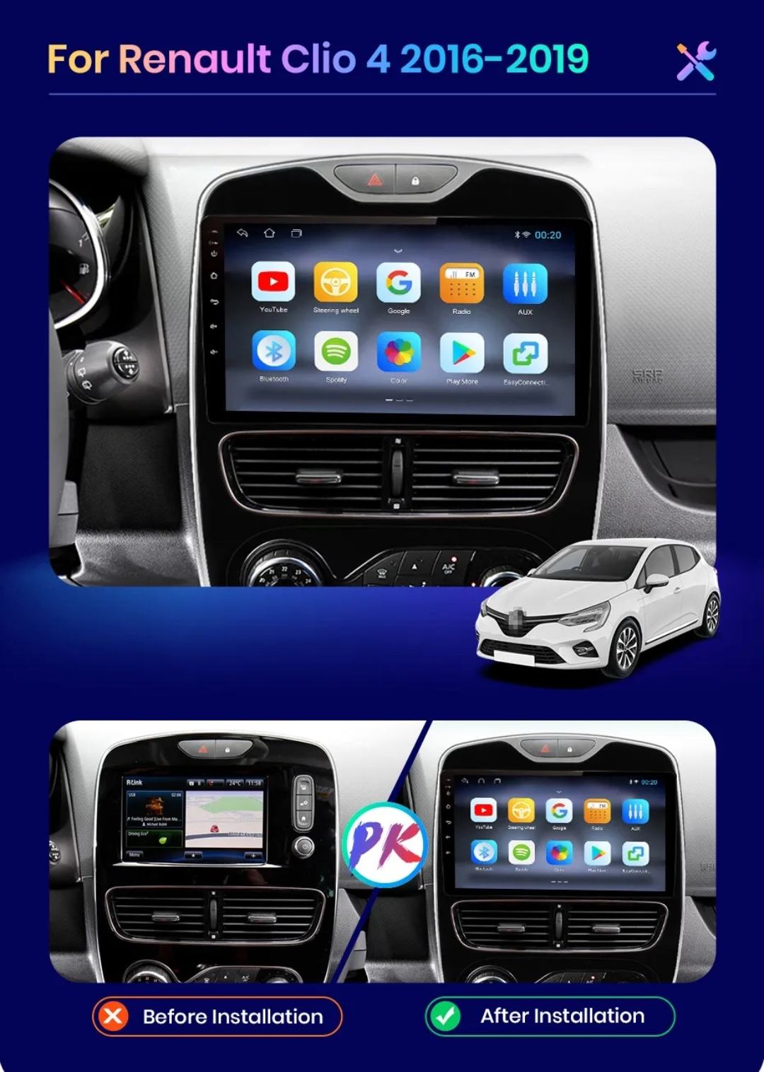 RENAULT CLIO 4 2016-2019 ANDROID MULTIMEDIA 10 GPS RADAR CAR PLAY