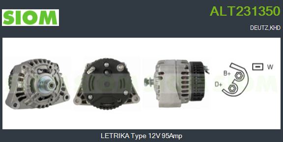 ALTERNATOR DEUTZ-BOMAG 12V 95A