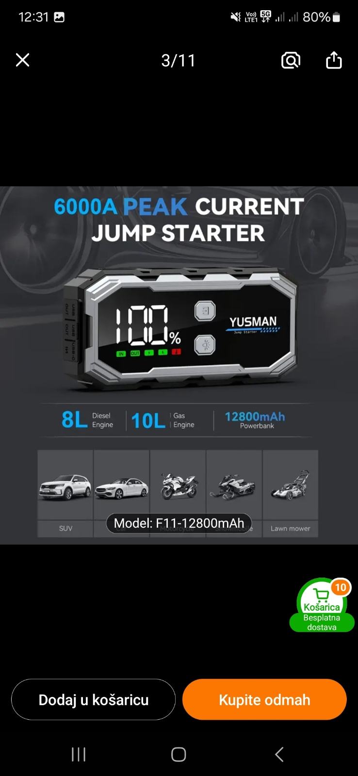 Auto Jump starter 6000 A