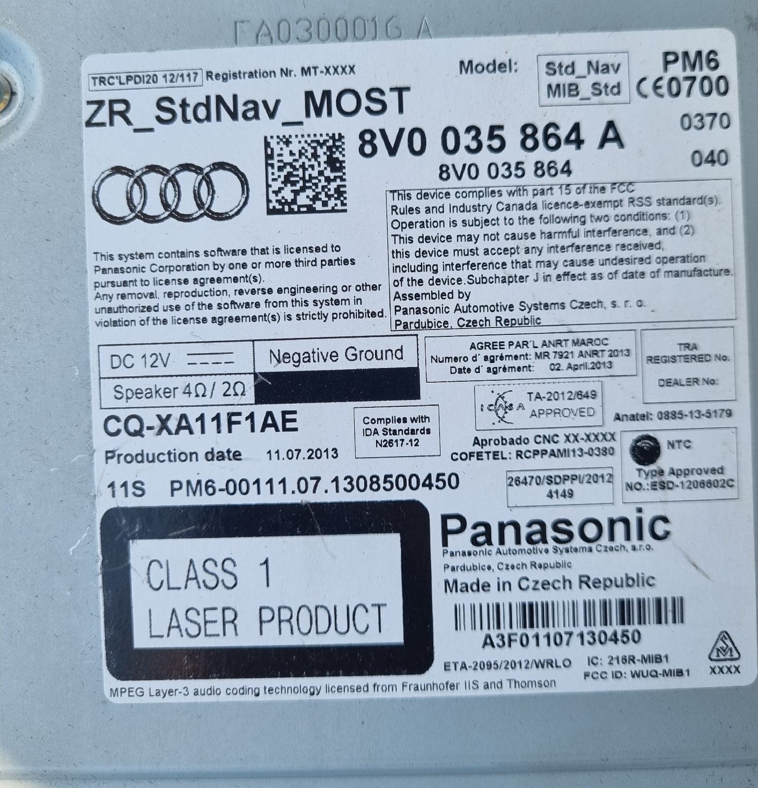 Radio audi a3 8v 8V0 035 864 A