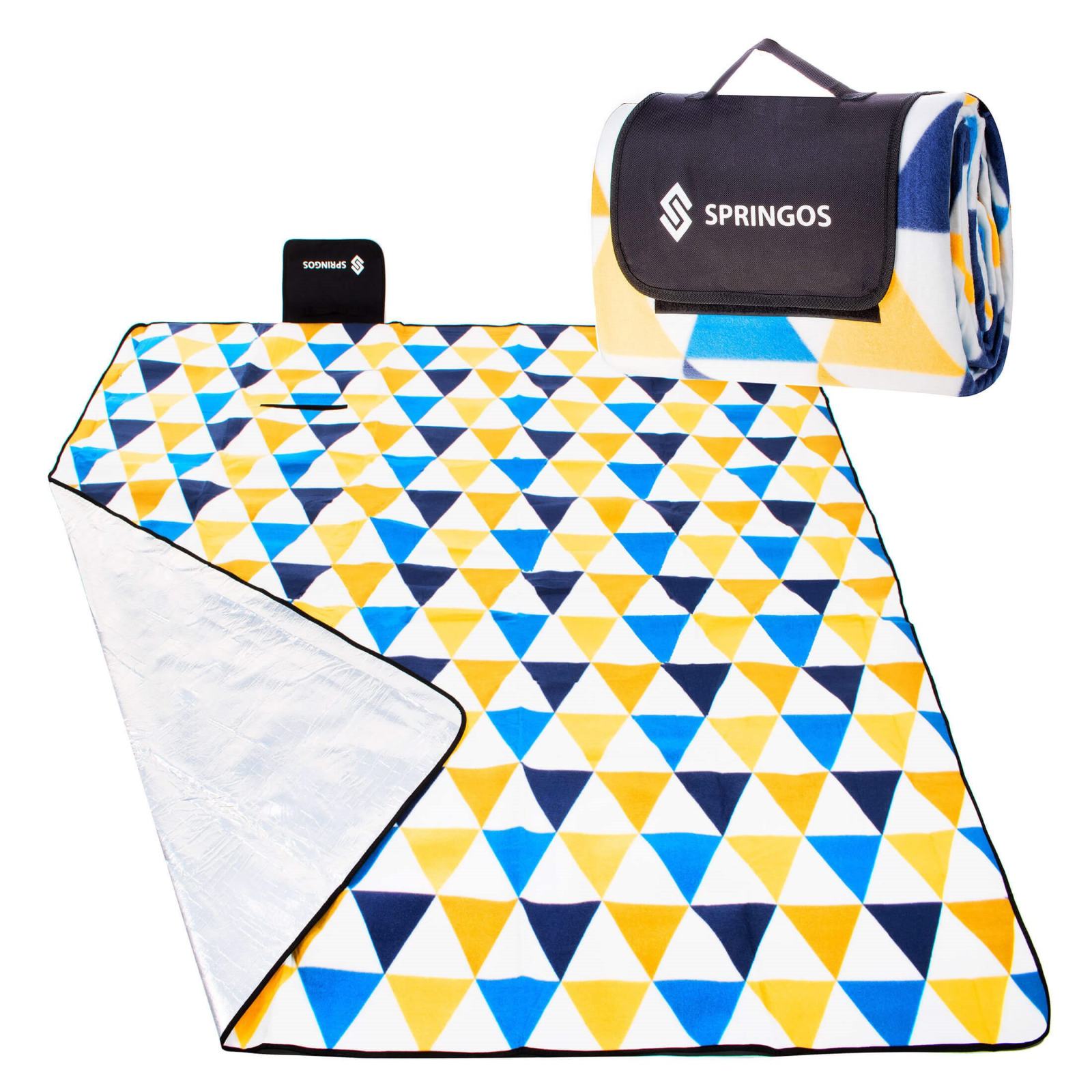 Deka za piknik 200 x 200 cm žuto plavi trokuti