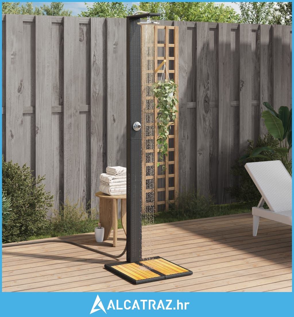 Vanjski tuš crni 50x55x224 cm od poliratana i bagremovog drva - NOVO