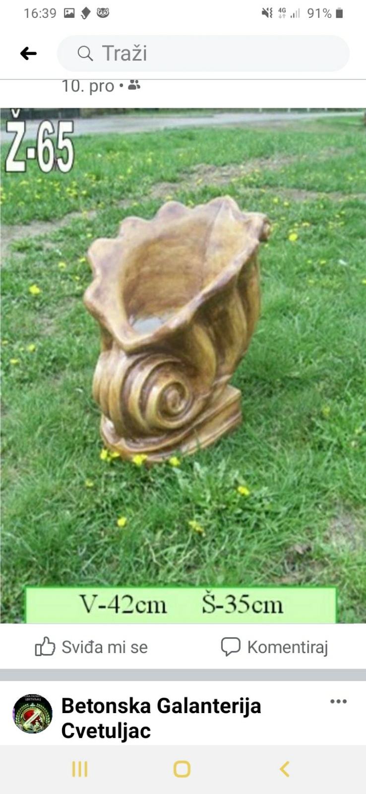 Pitar betonski ŠKOLJKA