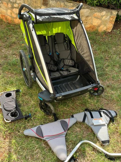 Thule Chariot Cab 2 zelena sportska dječja kolica i prikolica za dvoje