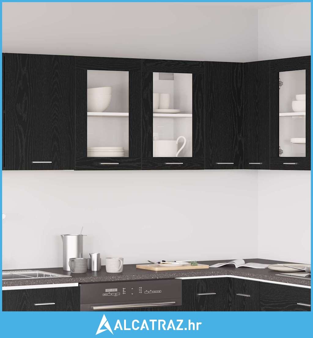 Crni hrast viseći stakleni ormar 80x31x60 cm od konstruiranog drva - N