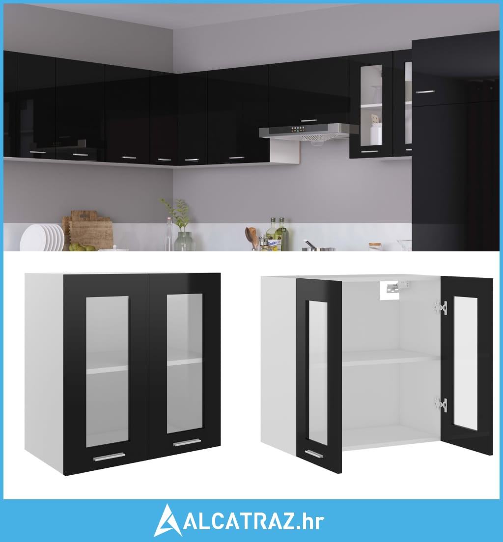 Viseći stakleni ormarić visoki sjaj crni 60x31x60 cm od iverice - NOVO