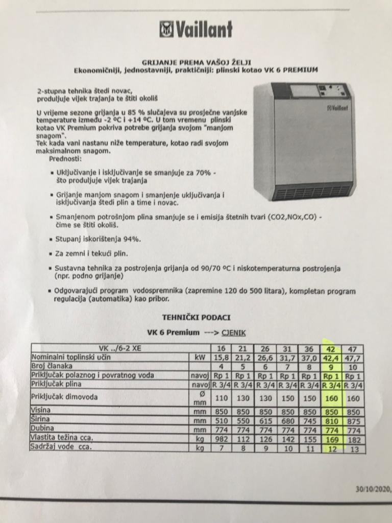 plinski bojler Vaillant 42kw odličan jeftino, poklon 200 lit spremnik