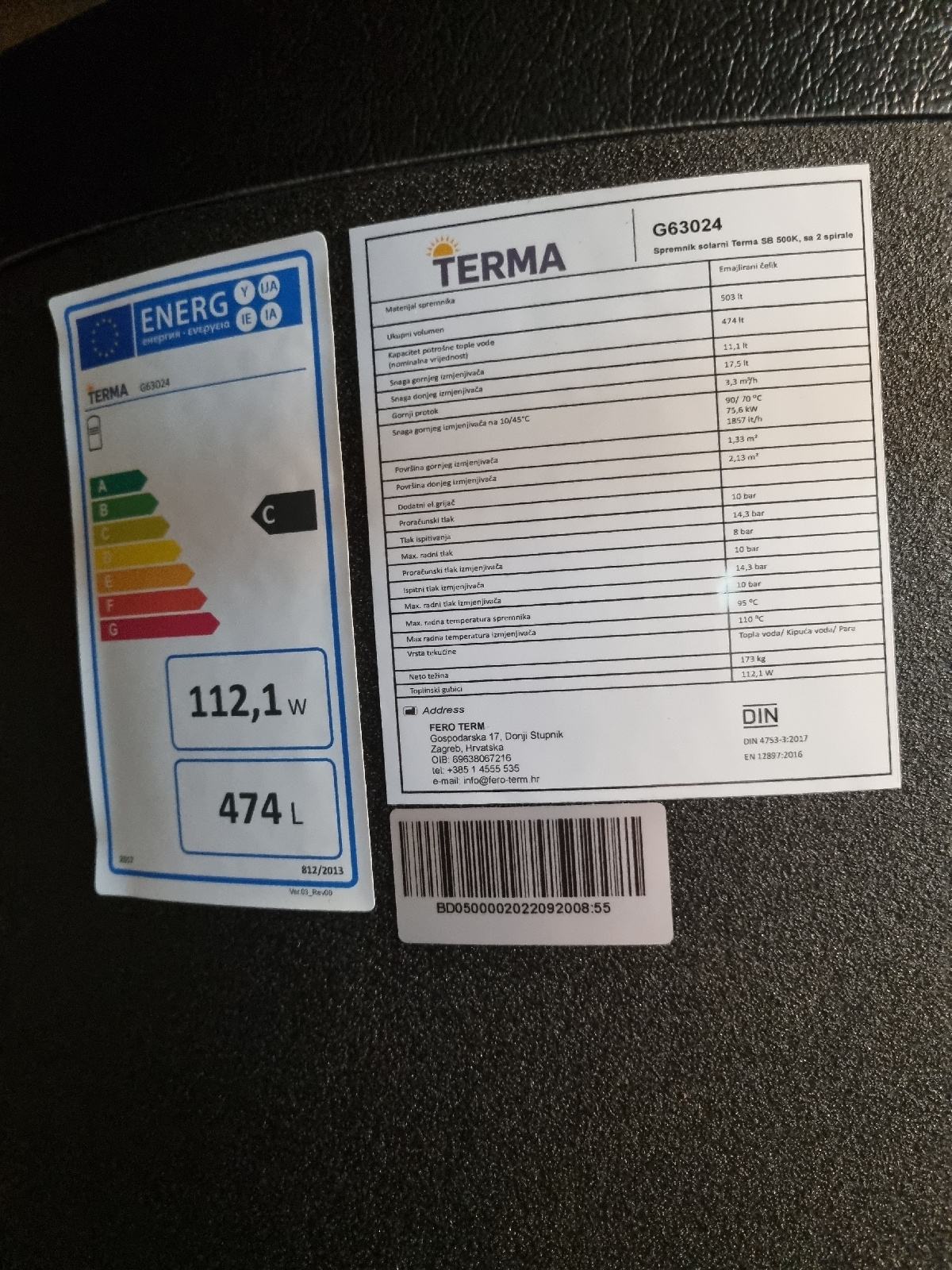 Solarni spremnik Terma 500l, sa 2 spirale