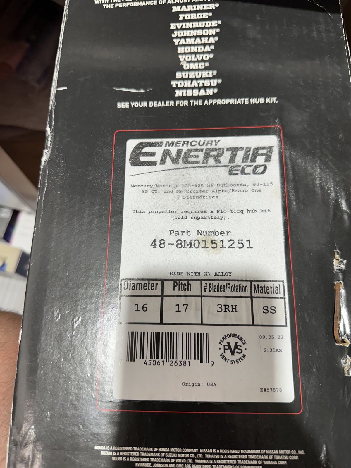 Inox propeler Mercury Enertia 16x17